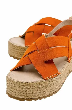 FOREVER & ALWAYS SHOES Lontano Suede Leather Platform Sandal - Orange Suede Leather