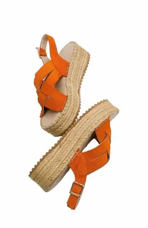 FOREVER & ALWAYS SHOES Lontano Suede Leather Platform Sandal - Orange Suede Leather