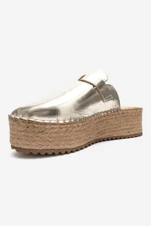 FOREVER & ALWAYS SHOES Novas Leather Platform Espadrille Mules - Gold