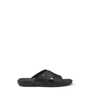 Prada Leather Crisscross Slides - Black