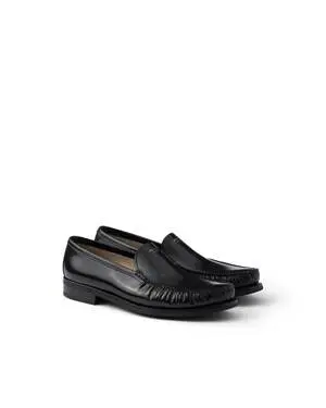 Prada Brushed Leather Loafers - Black