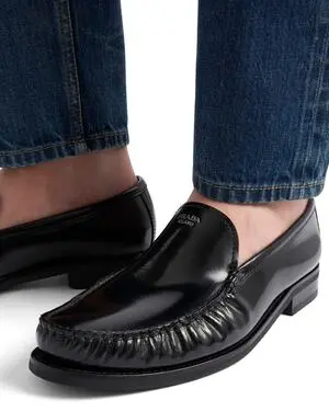 Prada Brushed Leather Loafers - Black