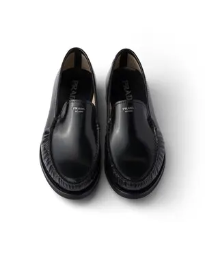 Prada Brushed Leather Loafers - Black