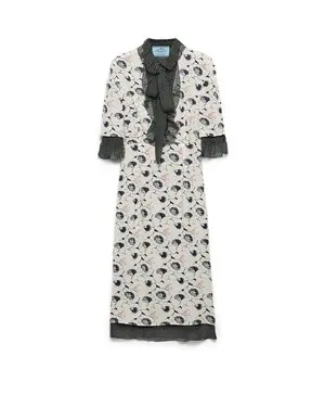 Prada Printed Georgette Sheath Dress - Neutral