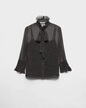 Prada Polka-dot Silk Chiffon Shirt