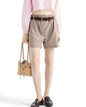 Prada Mouliné Wool Shorts - Neutral