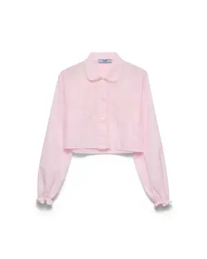 Prada Embroidered Cropped Batiste Shirt
