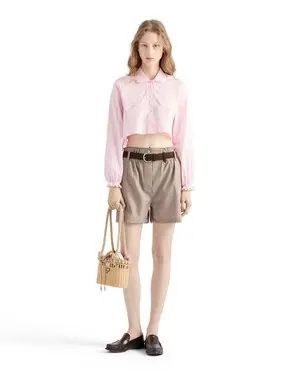 Prada Embroidered Cropped Batiste Shirt