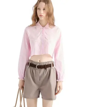 Prada Embroidered Cropped Batiste Shirt