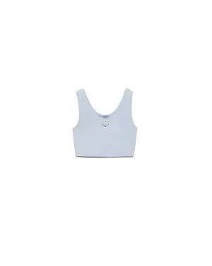 Prada Ribbed Knit Crop Top - Light Blue