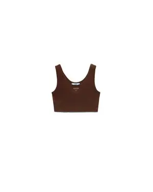 Prada Ribbed Knit Crop Top - Brown