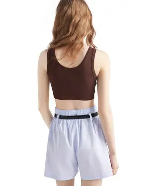 Prada Ribbed Knit Crop Top - Brown