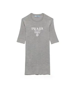 Prada Silk Crew-neck Sweater With Logo - Grey