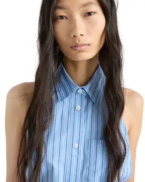 Prada Sleeveless Striped Poplin Shirt - Light Blue