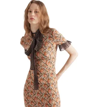 Prada Printed Georgette Sheath Dress - Orange