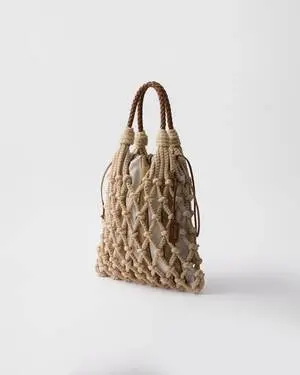 Prada Noué Medium Macramé Bag - Cord/camel Beige