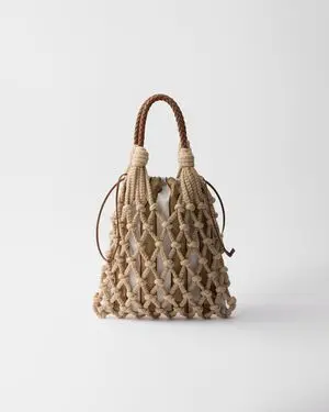 Prada Noué Medium Macramé Bag - Cord/camel Beige