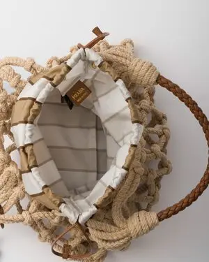 Prada Noué Medium Macramé Bag - Cord/camel Beige