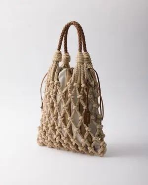 Prada Noue Medium Macramé Bag - Neutral