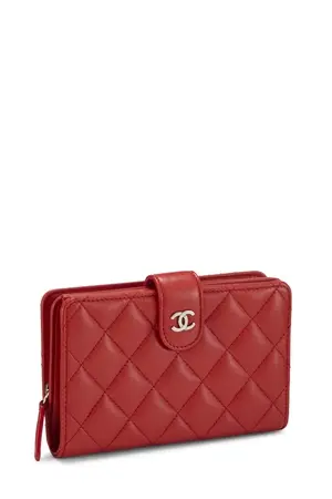 Chanel Quilted Lambskin Compact Zip Around Wallet - Red