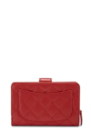 Chanel Quilted Lambskin Compact Zip Around Wallet - Red