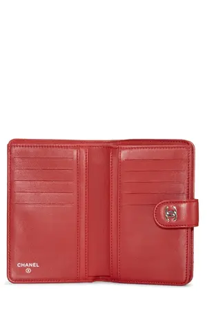 Chanel Quilted Lambskin Compact Zip Around Wallet - Red