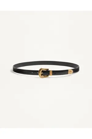 Valentino Garavani Vlogo Signature Brushed Calfskin Belt - Black