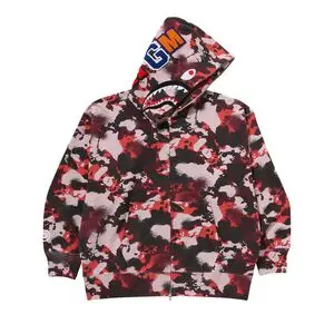 A BATHING APE Map Camo Shark Relaxed Fit Full Zip Hoodie - Red