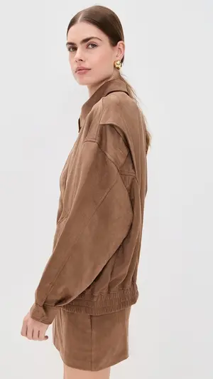 Lioness Kenny Faux Suede Bomber Jacket - Coffee