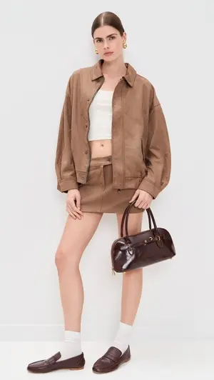 Lioness Kenny Faux Suede Bomber Jacket - Coffee