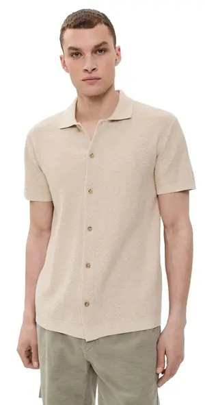 Taylor Stitch The Button Down Cotton Polo - Heather Oat Herringbone