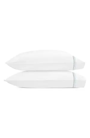 MATOUK Set Of 2 Amara Triple Pearl Embroidered Cotton Pillowcase - Hazy Pool
