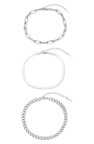 ST. MORAN Set Of 3 Assorted Chain Anklets - Silver