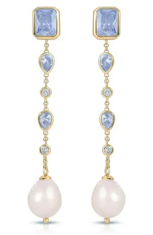 Ettika Cubic Zirconia And Faux Pearl Drop Earrings - Blue