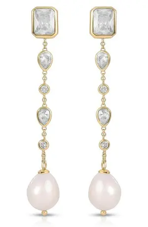 Ettika Cubic Zirconia And Faux Pearl Drop Earrings - Gold