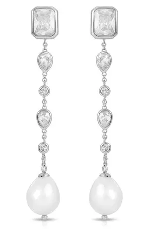 Ettika Cubic Zirconia And Faux Pearl Drop Earrings - Silver