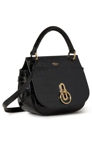 Mulberry Small Amberley Croc Embossed Satchel - Black