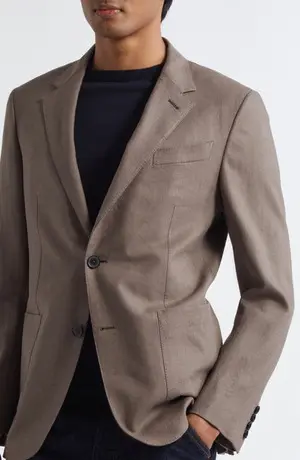 Zegna Oasi Lino Linen Suit Jacket - Medium Brown Solid