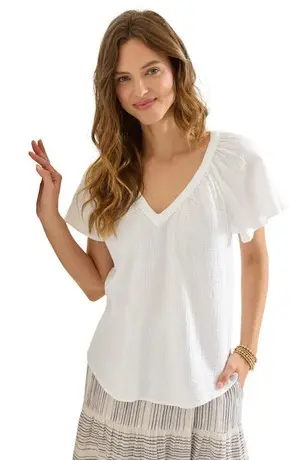 Tommy Bahama Flutter Sleeve Cotton Gauze Top