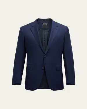 Zegna Solid Wool Blazer - Navy Solid