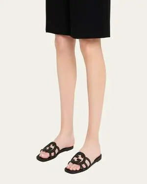 Gucci Palma Gg Rubber Flat Slides - Black