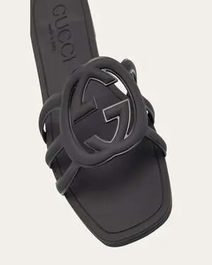 Gucci Palma Gg Rubber Flat Slides - Black
