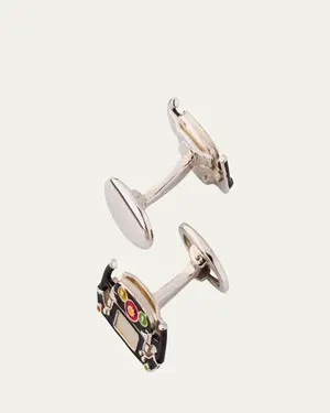 JAN LESLIE Race Car Dashboard Enamel And Sterling Silver Cufflinks