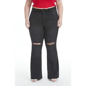 BAYEAS Lauren High Waist Ripped Flare Jeans - Black