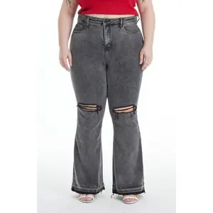 BAYEAS Lauren High Waist Ripped Flare Jeans - Grey