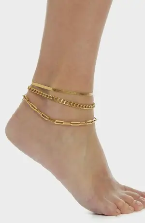 ST. MORAN Set Of 3 Chain Anklets - Gold