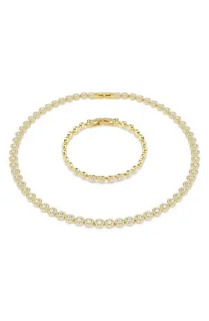 SWAROVSKI Una Angelic Crystal Tennis Necklace & Bracelet Set - White/ Gold