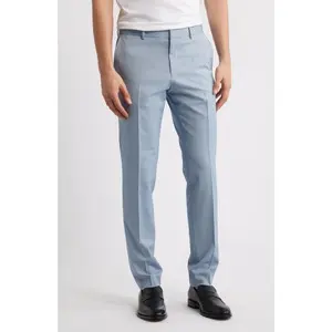 BOSS Genius Slim Fit Flat Front Stretch Dress Pants - Light Blue