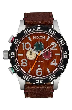 Nixon 51-30 Chronograph Strap Watch - Silver/rosewood/chocolate