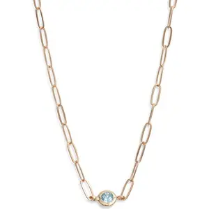 Anzie Classique Birthstone Paper Clip Chain Necklace - Blue Aquamarine